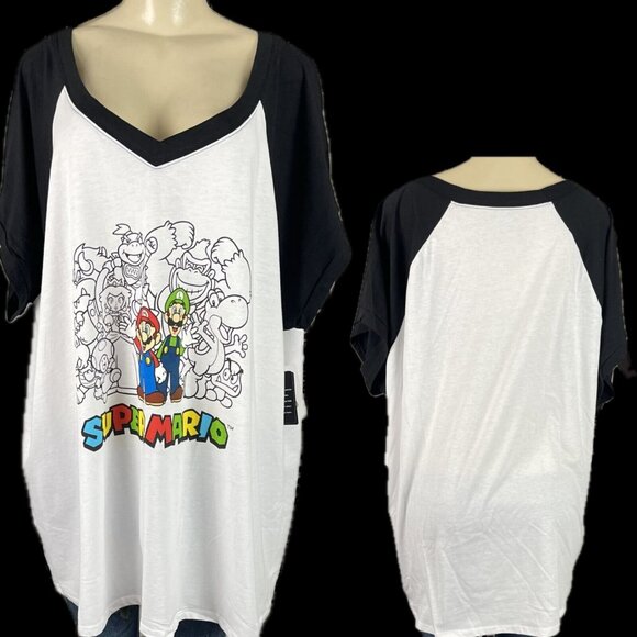 Nintendo | Tops | Super Mario 4 White Vneck Cartoon Super Mario Graphic ...